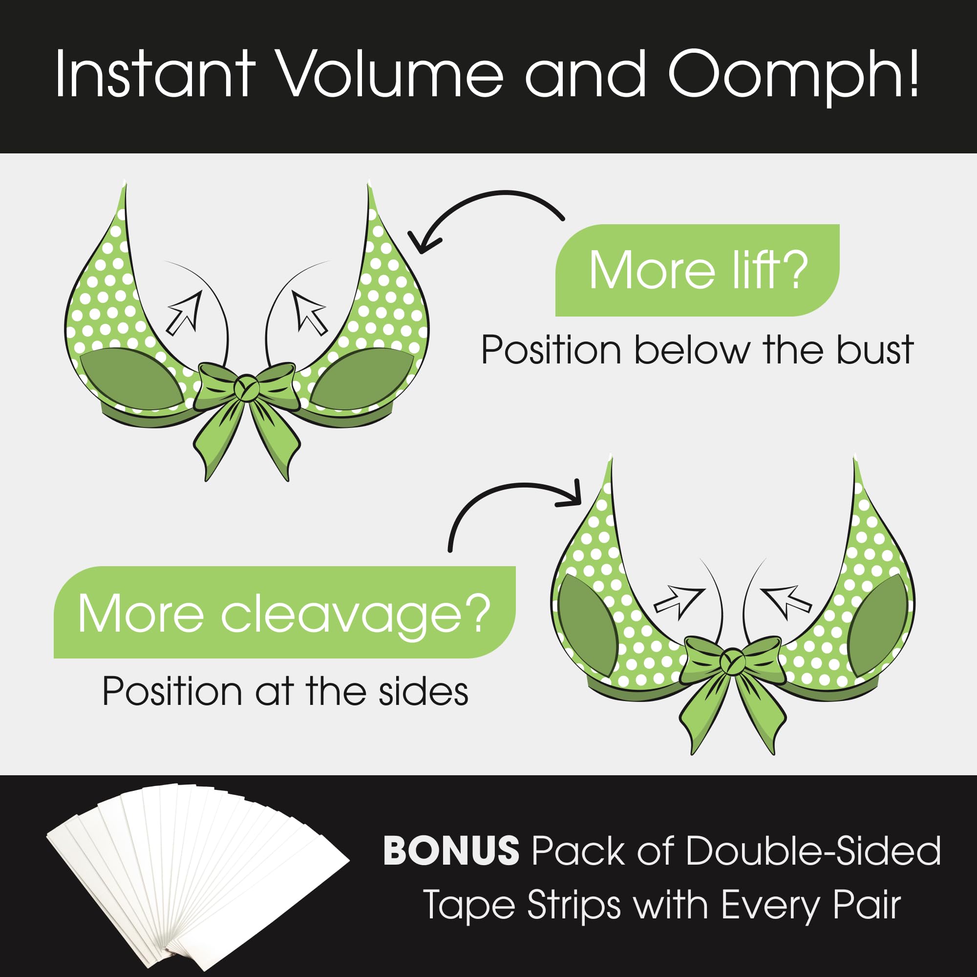 Double Scoop® Push Up Inserts w/Bonus Tape Sticky Strips, Instant Breast Implants, Replacement Bra Pads, Padded Bralette Hack, Breast Lift, Foam Bra Filler Insert, Bra Stuffer, Cup Size D (Nude)