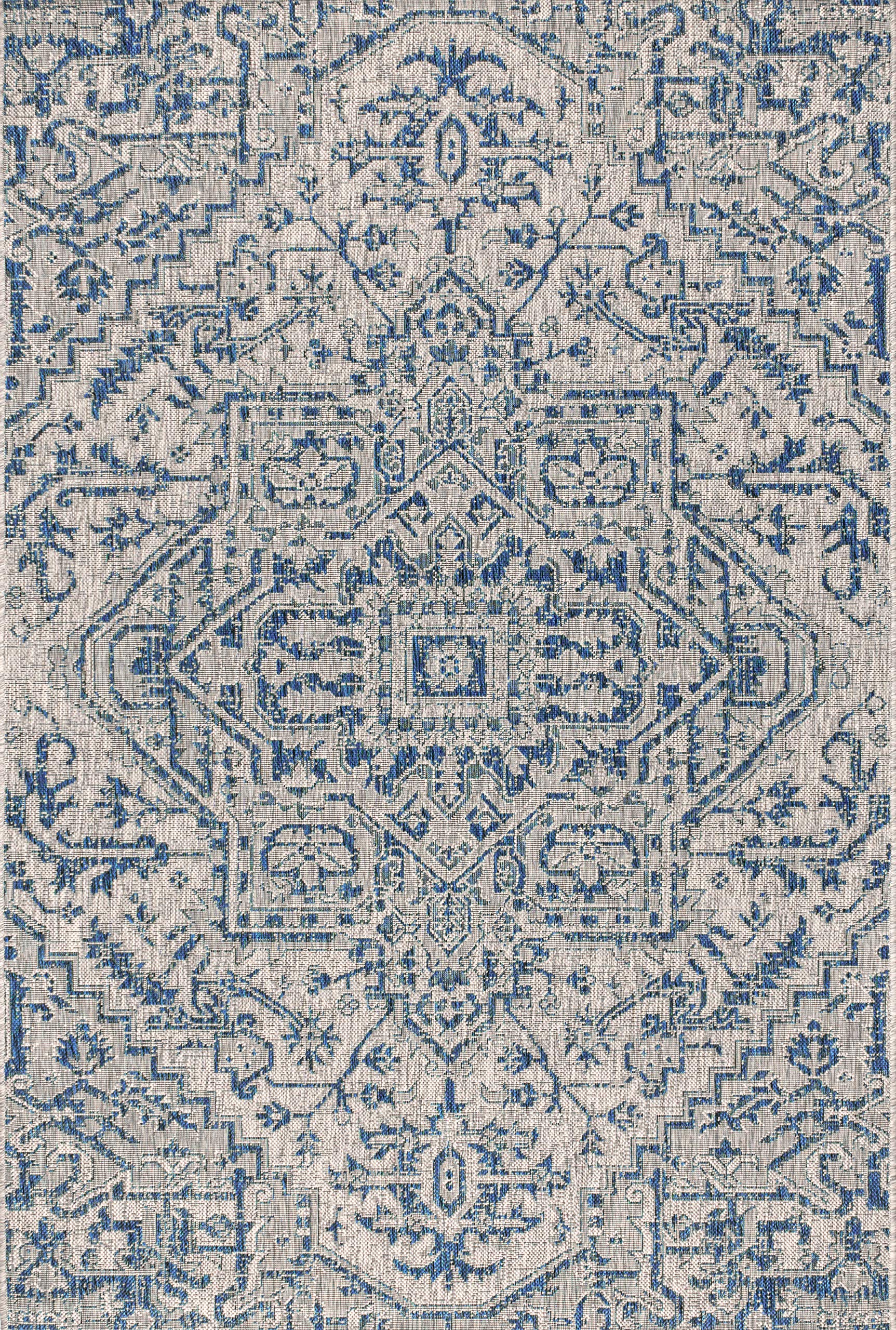 JONATHAN Y Estrella Bohemian Medallion Textured Weave Indoor/Outdoor Navy/Gray 4 ft. x 6 ft. Area-Rug, Coastal,Easy-Cleaning,HighTraffic,LivingRoom,Backyard, Non Shedding (SMB105B-4)