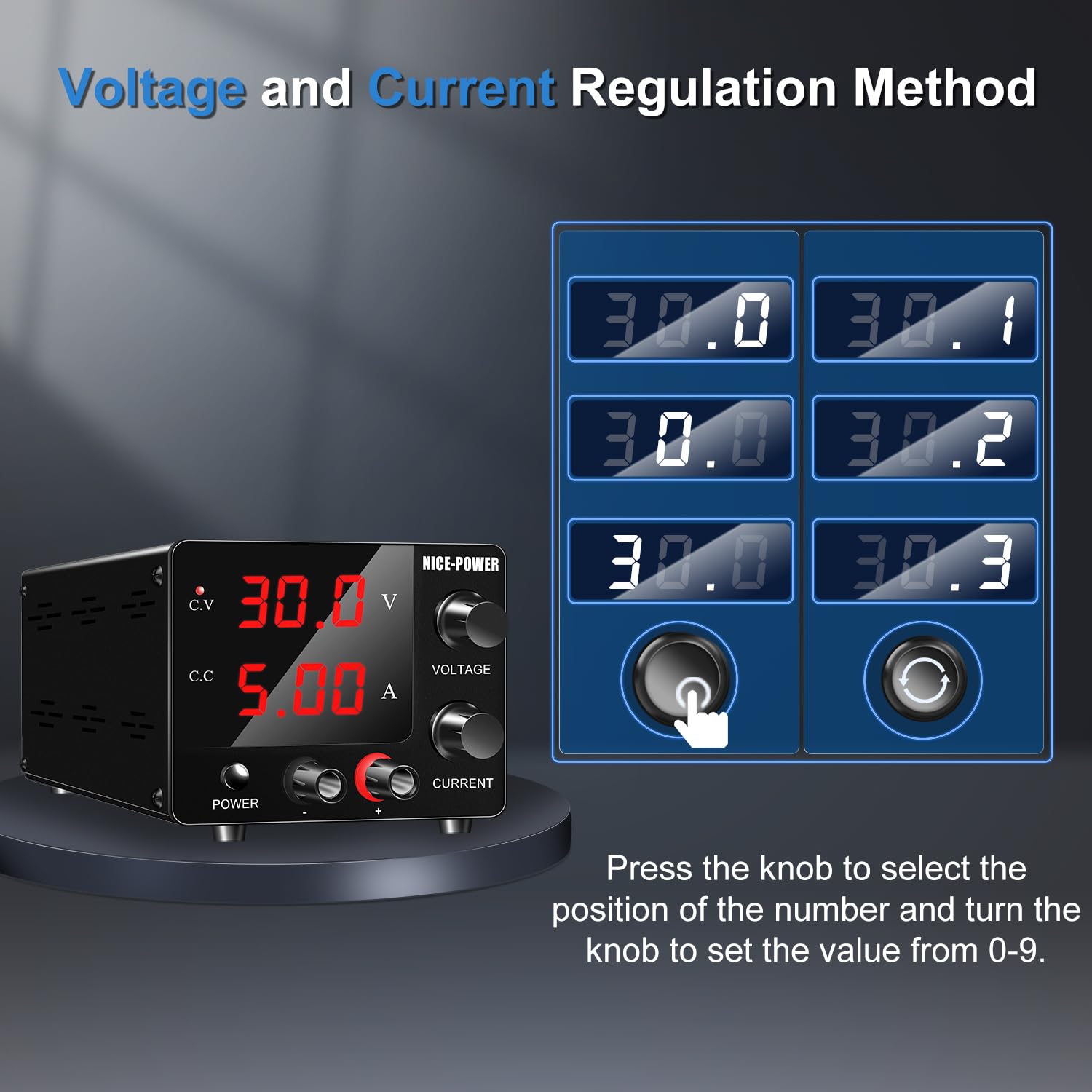 NICE-POWER DC Power Supply Variable, 30V 5A Adjustable Switching Regulated Power Supply with Encoder, Upgraded 3-Digits LED Display, Mini Regulated DC Bench Power Supply