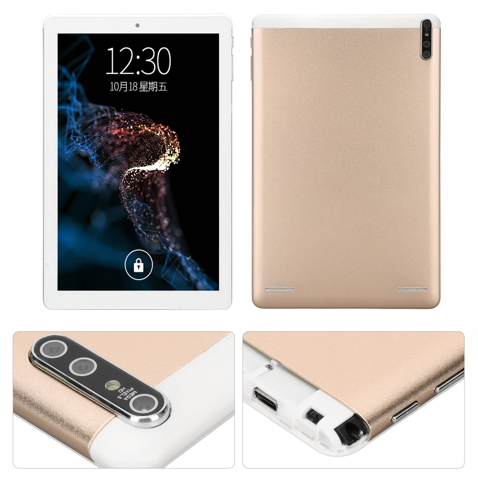 LBEC Gold Tablet, 100240V 10.1 Inch IPS HD Tablet 6GB RAM 128GB ROM 13MP Camera for Work (US Plug)