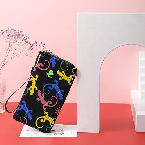 FunnyStar Lizard Gecko Women's Long RFID Hand Wallet Wristlet Clutch Purse PU Leather Handbag with Wrist Strap