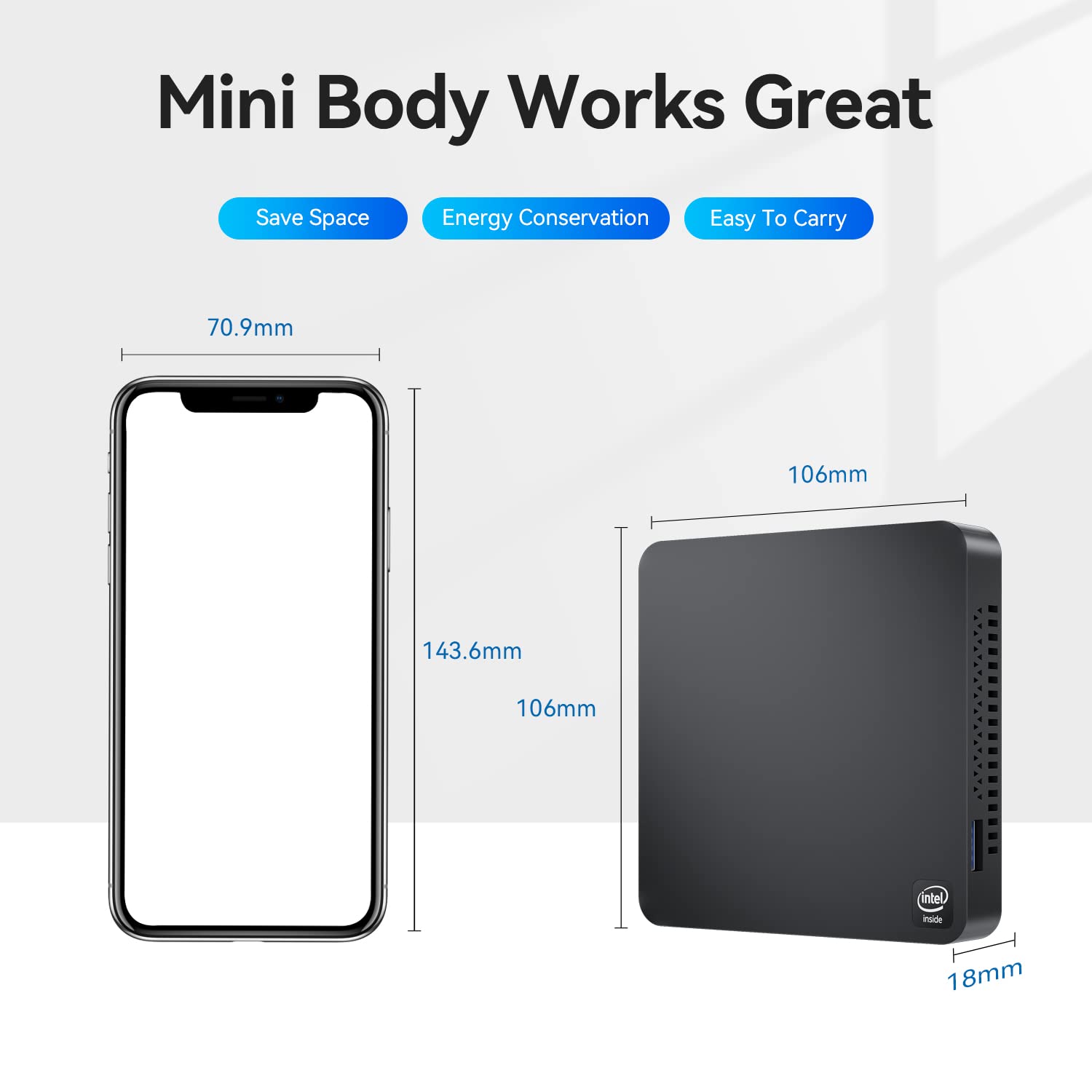 Mini PC W10 Pro Intel Celeron N3350(Up to 2.4GHz) Micro PC, Mini Desktop PC 4G LPDDR3 64GB eMMC, Micro Computer Supports 2 * 4K HDMI, 4*USB 3.0, Wi-Fi 5, BT 4.0, Business Computer