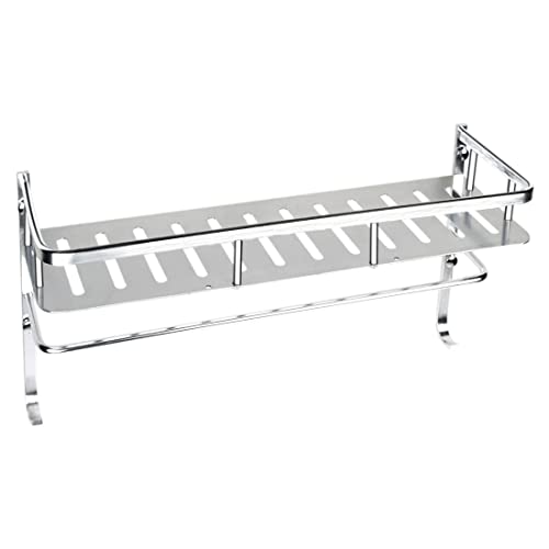 Qtqgoitem Wall Mounted Aluminum 1 Layer Bathroom Shelf Basket with Hooks Towel Bar Shower Caddy Storage Organizer, DIY Toliet Rack Holder, Tone, 42 x 17 x 12cm (Model: 56f 736 71b 712 f97)