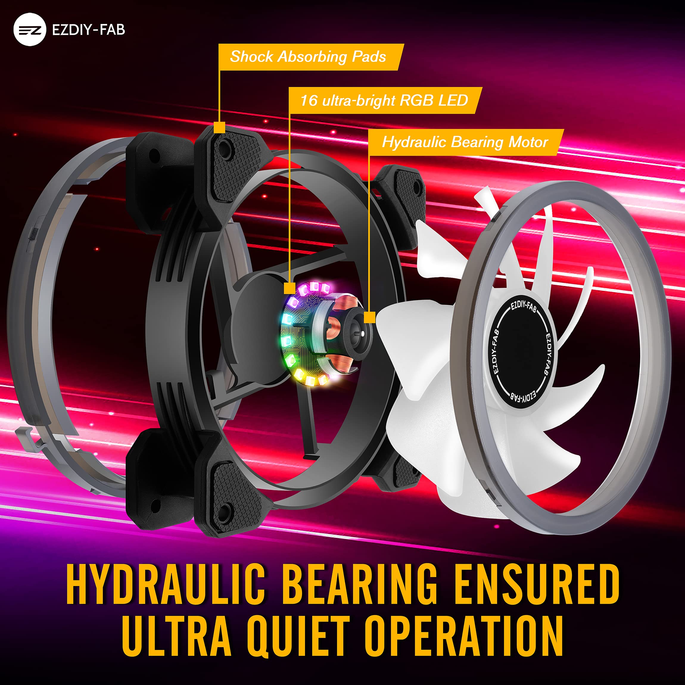 EZDIY-FAB 120mm Computer Case Fan,Motherboard Aura Sync Fan,High Airflow,Speed Adjustable, ARGB Fan with Fan Hub and Remote-5 Pack