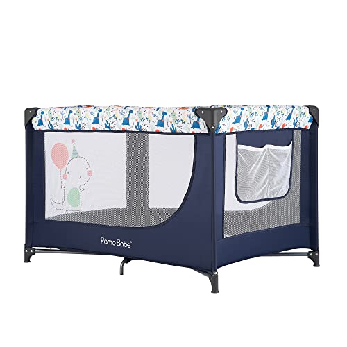 Pamo Babe Portable Crib with Mattress,Foldable Baby Playpen with Carry Bag (Blue)