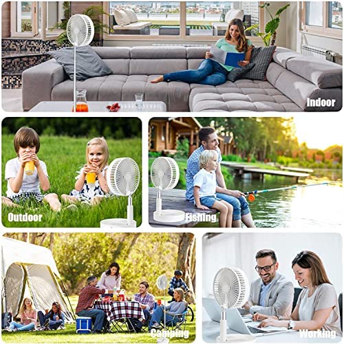 SDYXJ Portable Fan Rechargeable, Stand & Table fan Folding Telescopic & Adjustable Height for Office Home Outdoor Camping with remote (white)