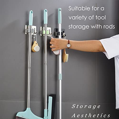 Mop and Broom Holder Organizer Hanger Garage Tool Shelving Organization and Storage Hooks Racks Wall Mount, 4 Pks Self Adhesive
