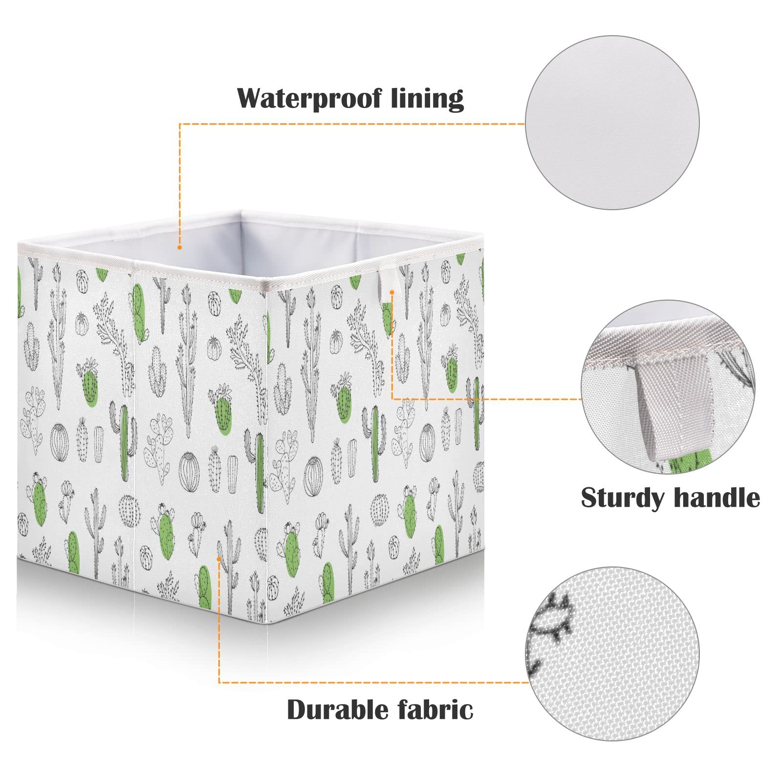 Kigai Cactus Pattern Storage Bins Cube Foldable Storage Baskets Bin Waterproof Home Organizer with Handles Basket for Toy Nursery Blanket Clothes, 11x11x11 Inch
