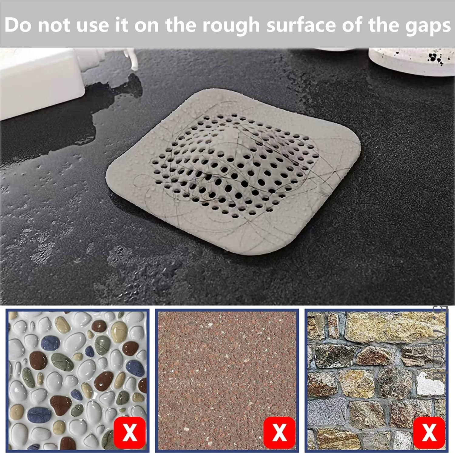 Hair Drain Catcher 4PCS, Raised Square Drain Cover with Suction Cup, Silicone Hair Catcher Hair Stopper Drain Cover for Bathroom Bathtub Kitchen