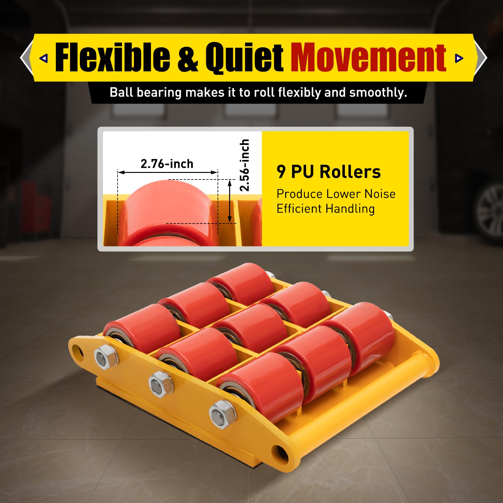 Industrial Machinery Mover,15T 33069lbs Machinery Skate Dolly Roller Heavy Duty Mover with 9 Rollers,Yellow