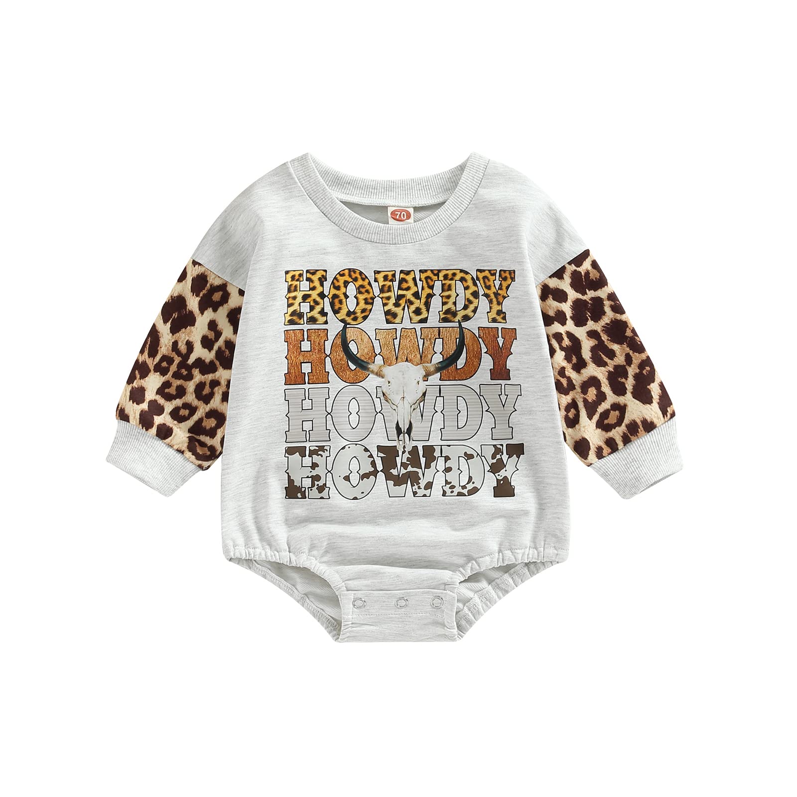 Lamuusaa Western Baby Girl Boy Clothes Long Sleeve Romper Sweatshirt Cow Print Bodysuit Oversized Sweater Fall Outfit 0-24M (Leopard A, 0-6 Months)