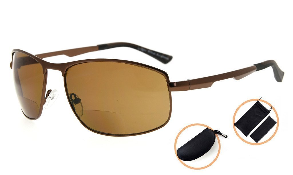 Eyekepper Polycarbonate Polarized Bifocal Sunglasses Pilot Style Bifocal Sunshine Readers Outdoor Polarised Reading Glasses (Brown, 2.00)