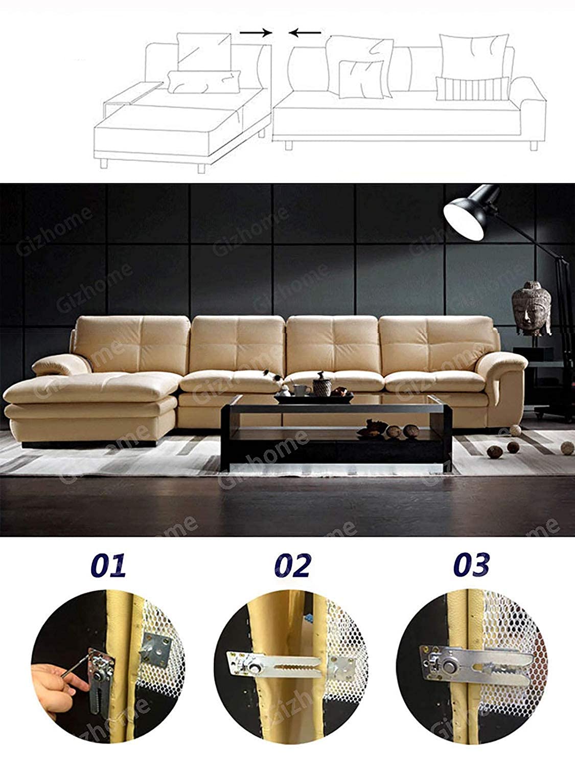 HOWDIA 4 Pack Sectional Couch Connector with Screws