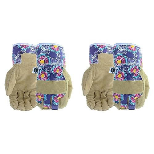 Miracle-Gro MG23011 Landscaping Work Gloves - [1 Pair, Small/Medium] Purple/Floral Print, Split Cowhide Leather Gloves (Pack of 2)