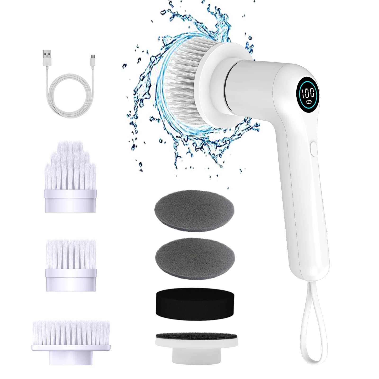 Electric Spin Scrubber,Power Scrubber Cleaning Brush,Handheld Shower Cleaner,Cordless Power Spinning Scrub Brush with 2 Rotating Speeds and 6 Replaceable Brush Heads for Bathroom,Tile, Tub, Kitchen