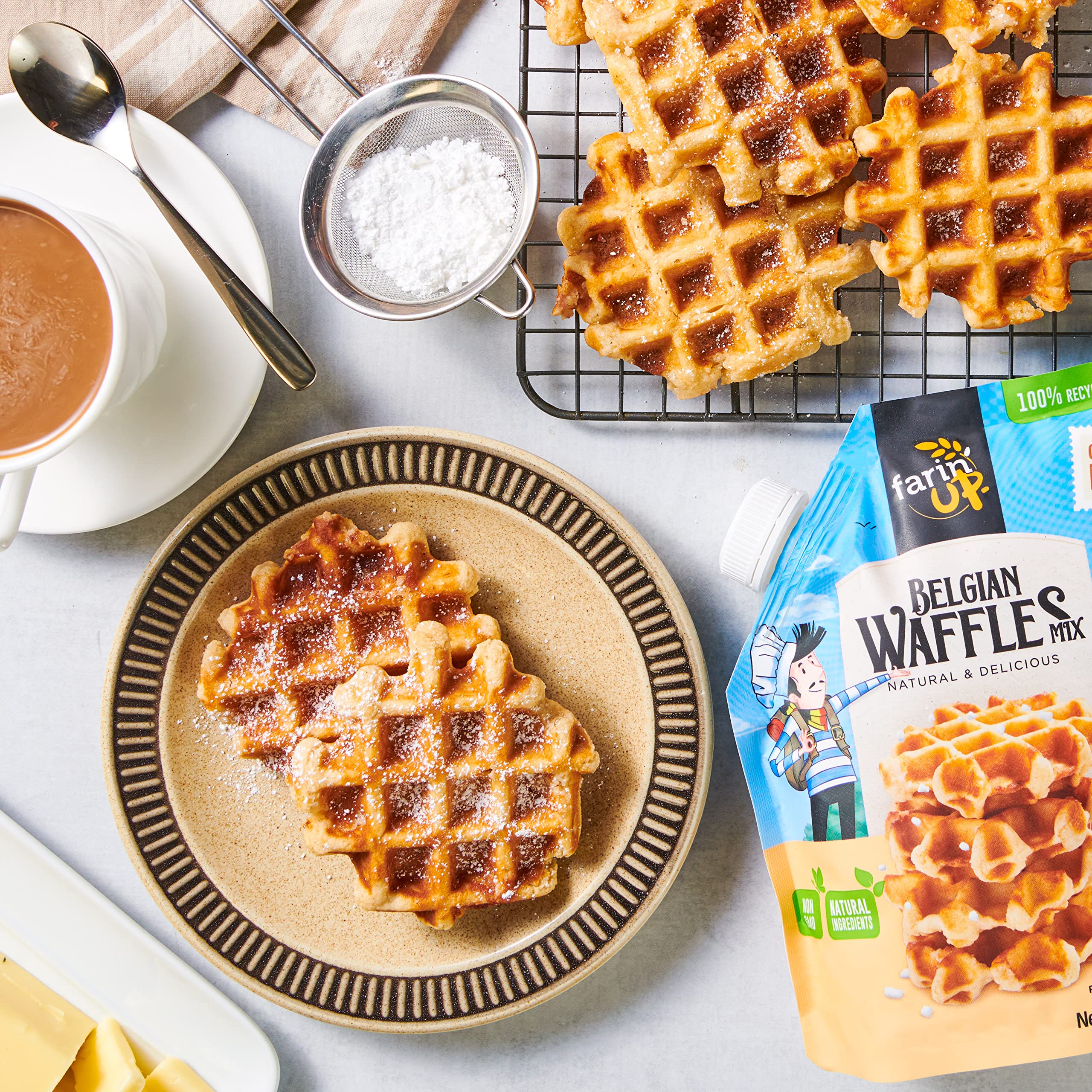 Farin'UP Belgian Waffle Mix with Pearl Sugar, 16oz | Resealable, No Mess Packaging (Pack of 1)