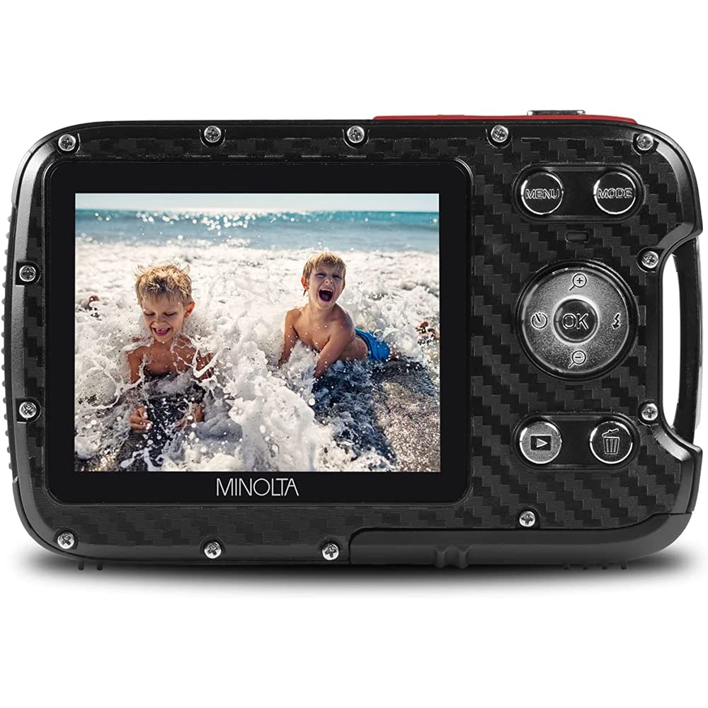 Minolta MN30WP 21MP Full HD 2.8" Touch LCD Screen Waterproof Digital Camera - Red Bundle with Deco Photo Point and Shoot Field Bag Camera Case + Lexar microSDHC/microSDXC UHS-I 32GB Memory Card