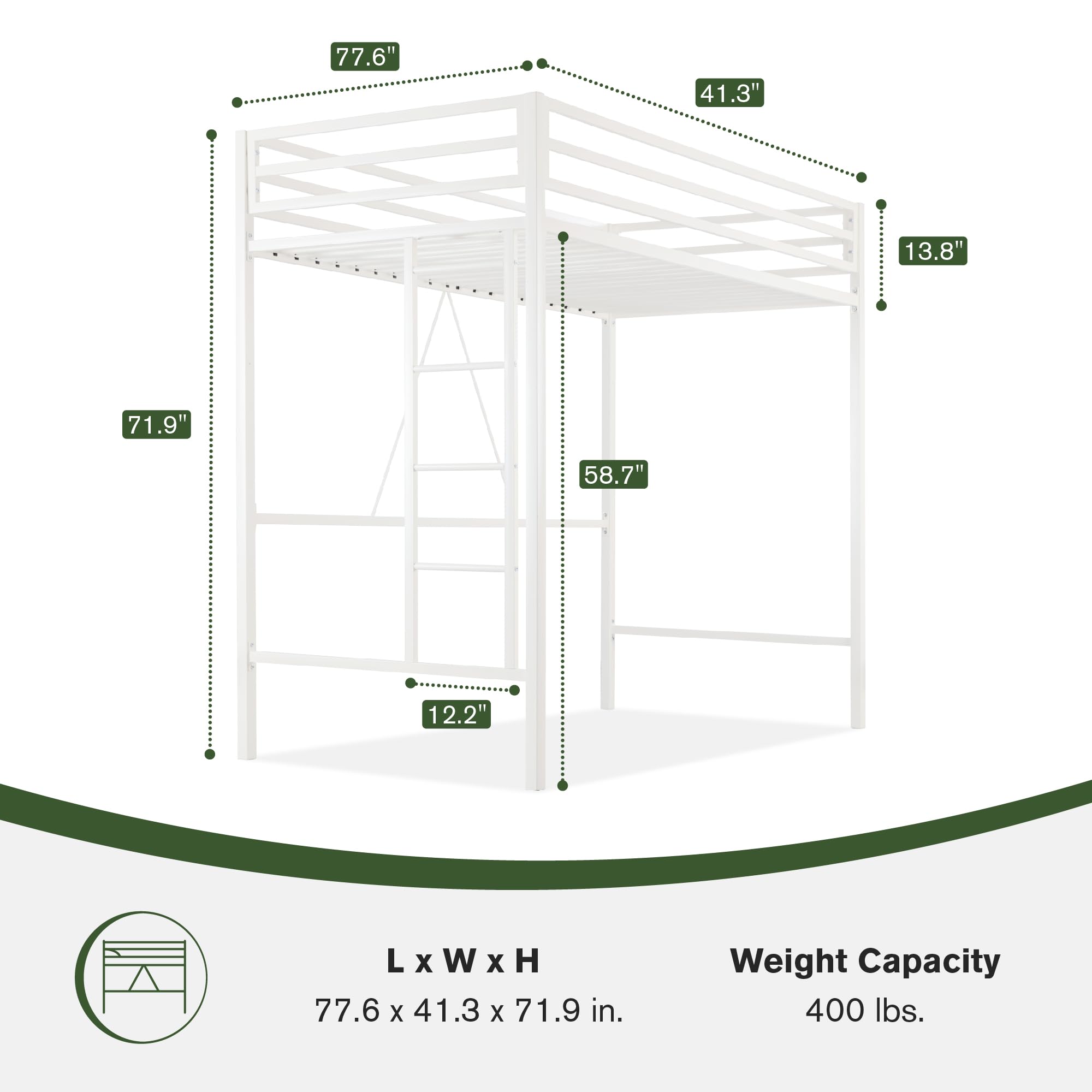 MUTICOR Loft Bed Frame for Juniors&Adults, Metal Loft Bed Twin Size with Safety Guardrail&Removable Ladder, Space-Saving, Noise Free, Cream White