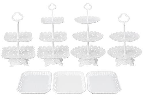 Set of 7 Pieces Cupcake Stands Plastic Dessert Stand Cupcake Holder Plate Serving Tray Fruit Plate for Wedding Birthday Party Fruits Desserts Candy Bar Display White
