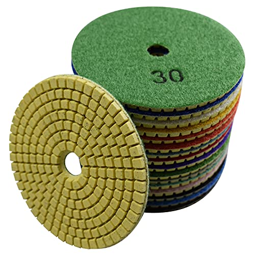Konfor Diamond Polishing Wet Pads 4 Inch for Grinding Stone Marble Granite Countertop Tiles 10 Pieces Grit 30