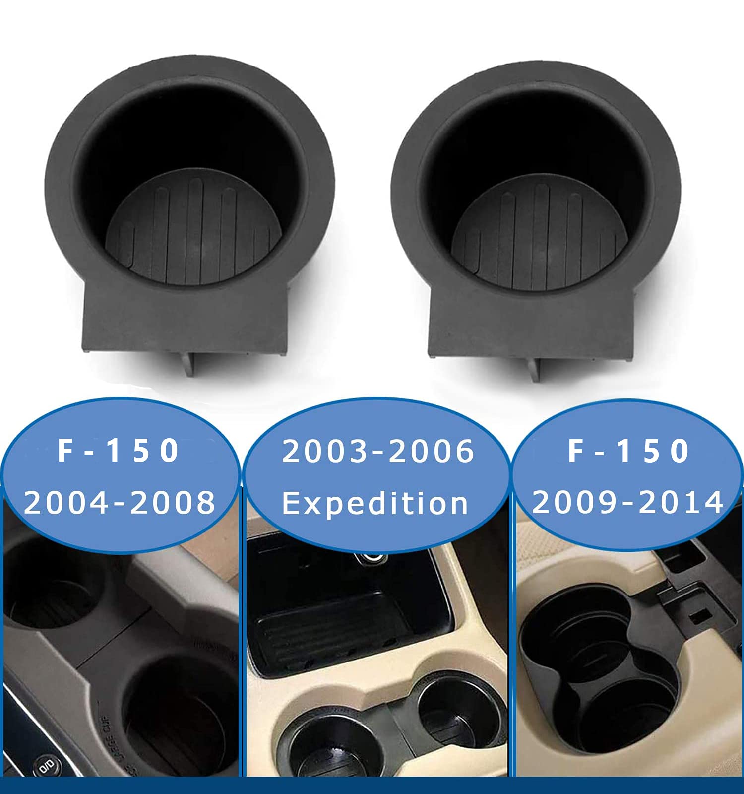 F-150 Cup Holder Insert Compatible with Ford F-150 2004-2008 with Flow Through Console,2009-2014 F150 Without Flow Through Console, Replacement Front Center Console Cup Holder