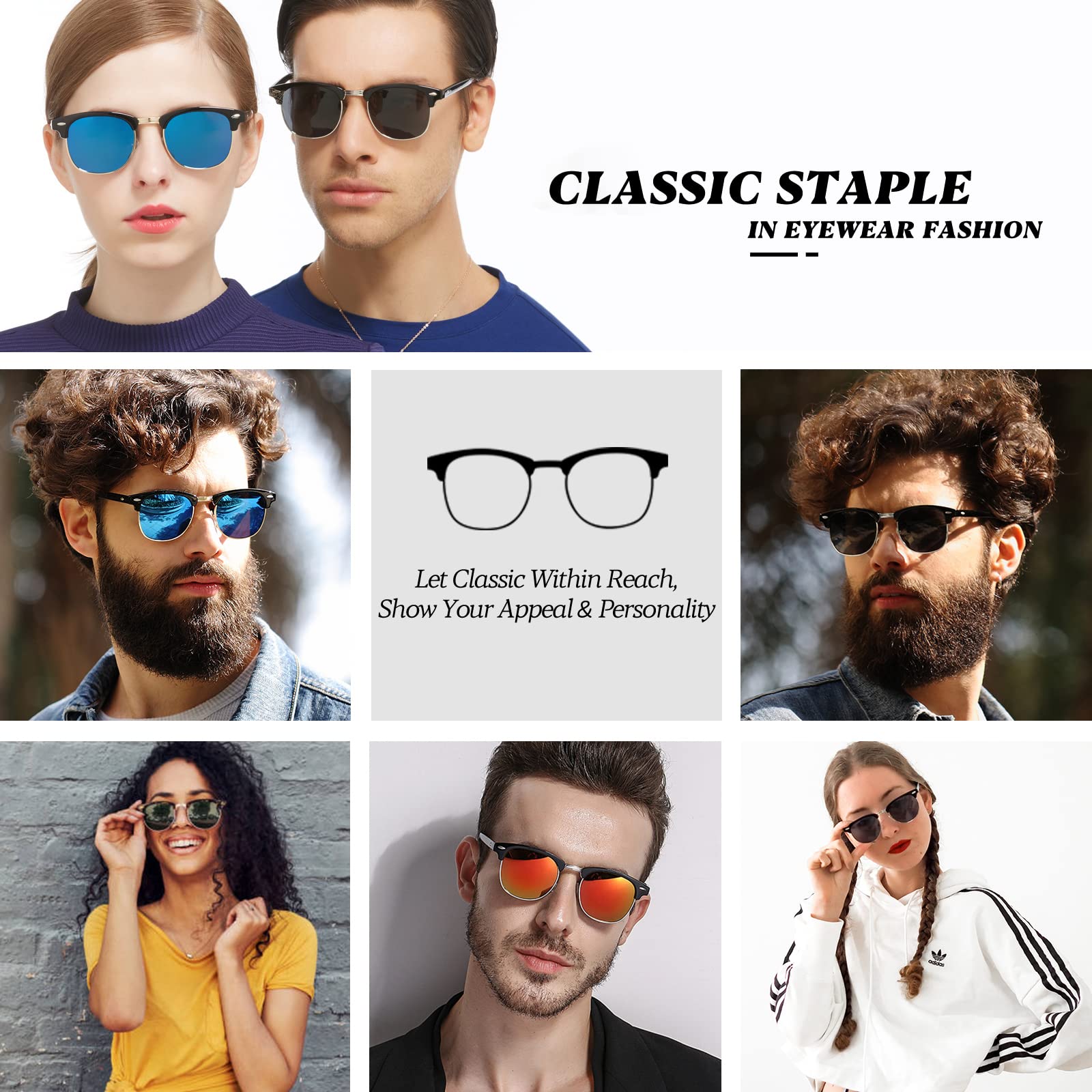 FURISHQI 4 PACK Classic Polarized Sunglasses for Men and Women Retro Style Semi Rimless Frame Sun Glasses 100% UV Protection Goggles