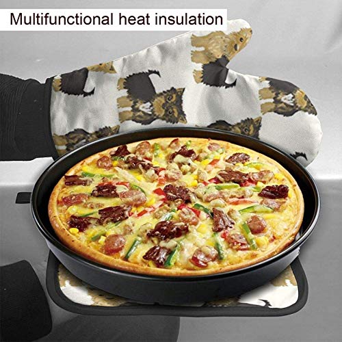 Honge Cute Yorkie Dog Pet Kitchen Waterproof Heat Resistant Oven Mitts and Potholders for BBQ Cooking Grilling