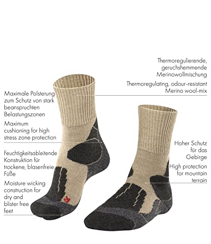 FALKE Men's TK1 Adventure Hiking Socks, Mid Calf, Thick Padding, Athletic Sock, Breathable Quick Dry, Merino Wool, Grey (Asphalt Melange 3180), 10.5-11.5, 1 Pair