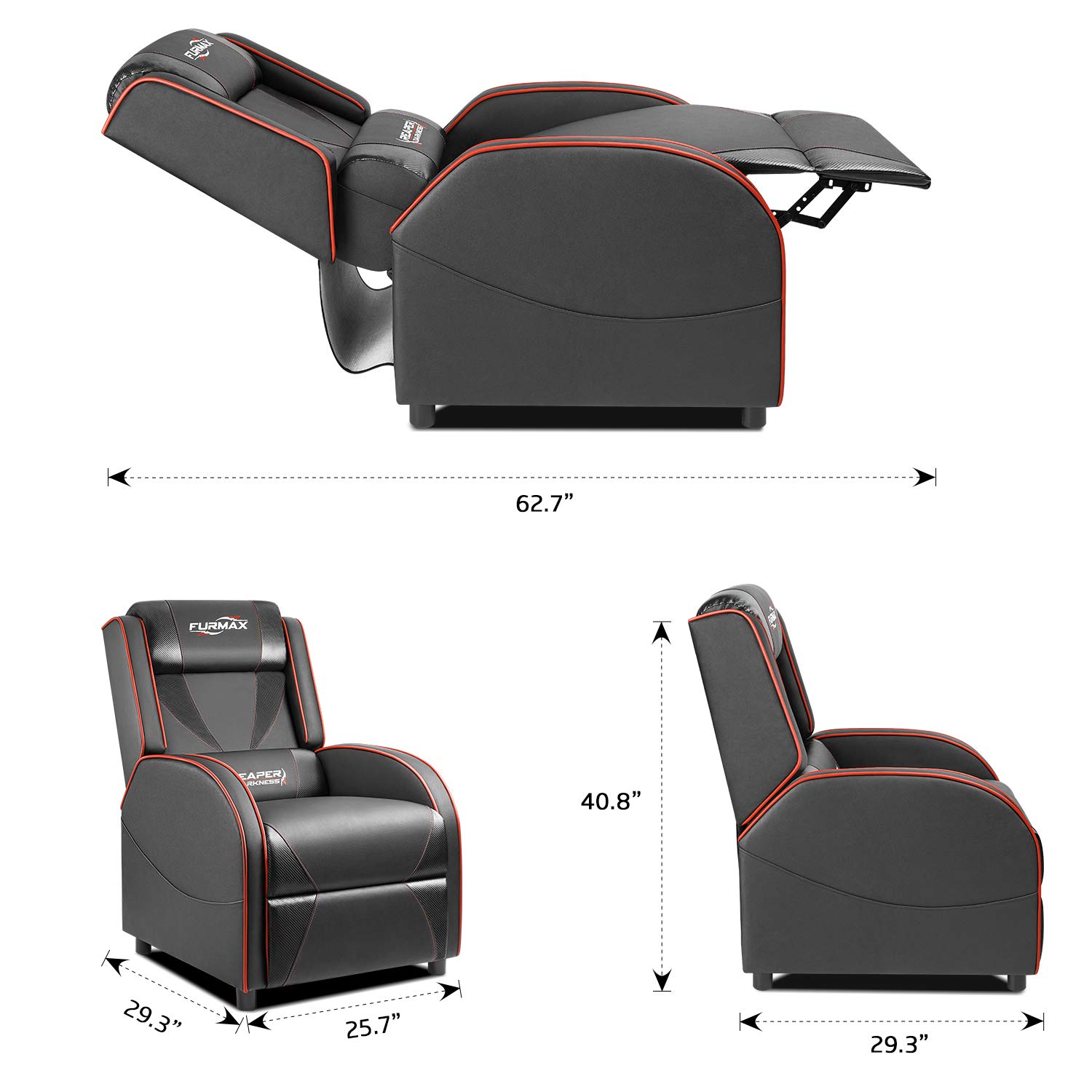 Furmax Video Gaming Recliner Chair Racing Style Single Ergonomic Lounge Sofa PU Leather Home Theater Comfortable Recliner Seat (Black)