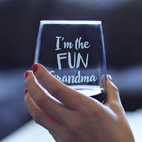 Fun Grandma β Cute Funny Stemless Wine Glass, Large 17 Ounce Size, Etched Sayings, Gift Box