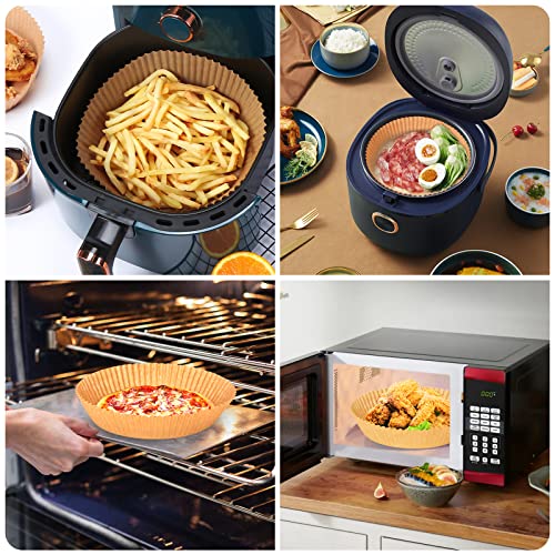 GPUSFAK 100PCS Air Fryer Disposable Paper Liner - 7.9inch and 6.3inch Round Non-stick, Waterproof, Oil-proof Food Grade Parchment Paper for Baking Roasting Microwave