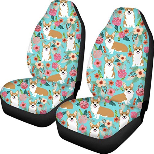 Dremagia Car Seat Mat Funny Corgi Puppy Floral Auto Front Seat Protector Covers Comfortable Warm Seat Cover
