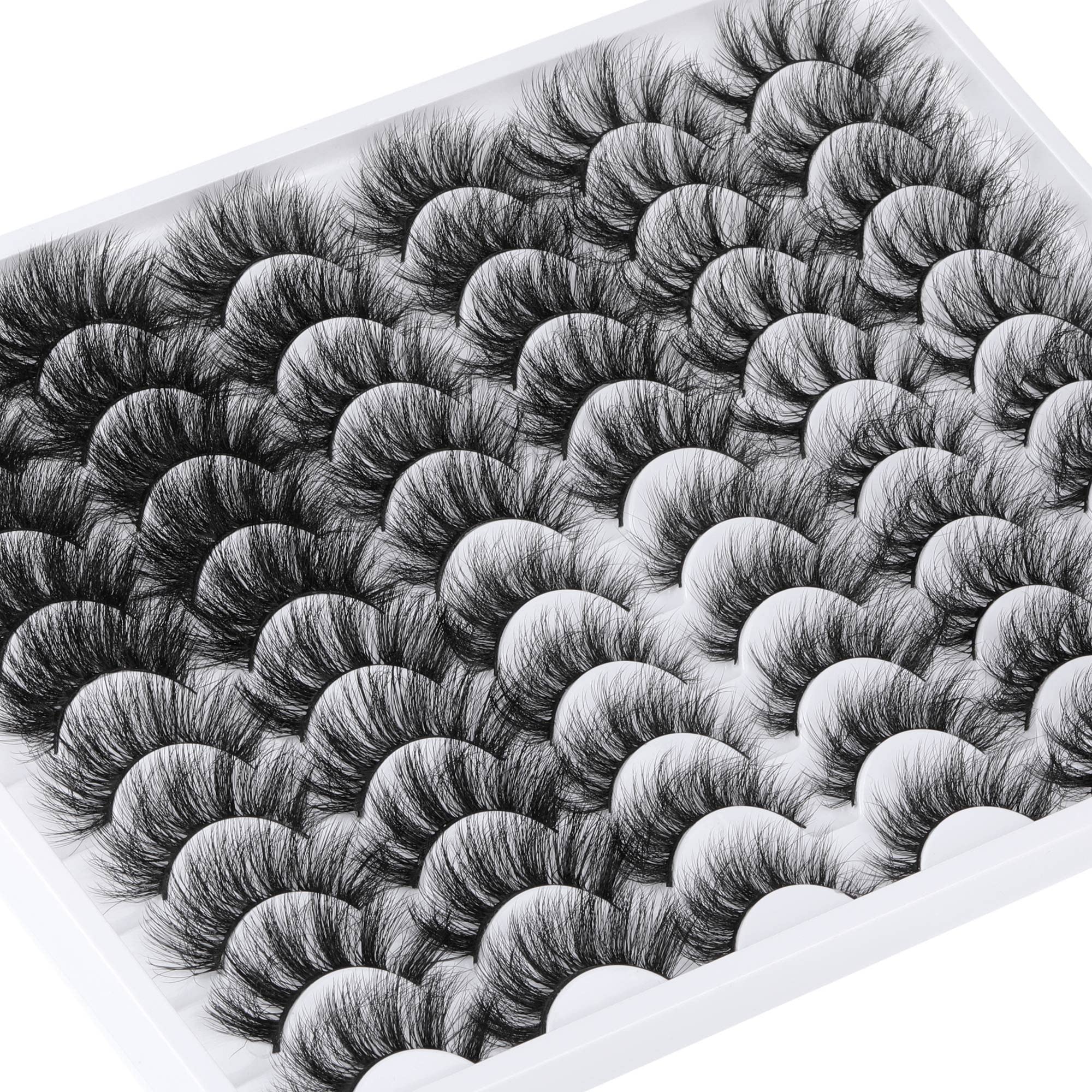 Newcally Fluffy Wispy False Eyelashes 20MM Dramatic Thick 5D Volume Fake Eye Lashes 6 Styles Long Cat Eye Curly Strip Faux Mink Eyelashes 30 Pairs Lashes Multipack Bulk