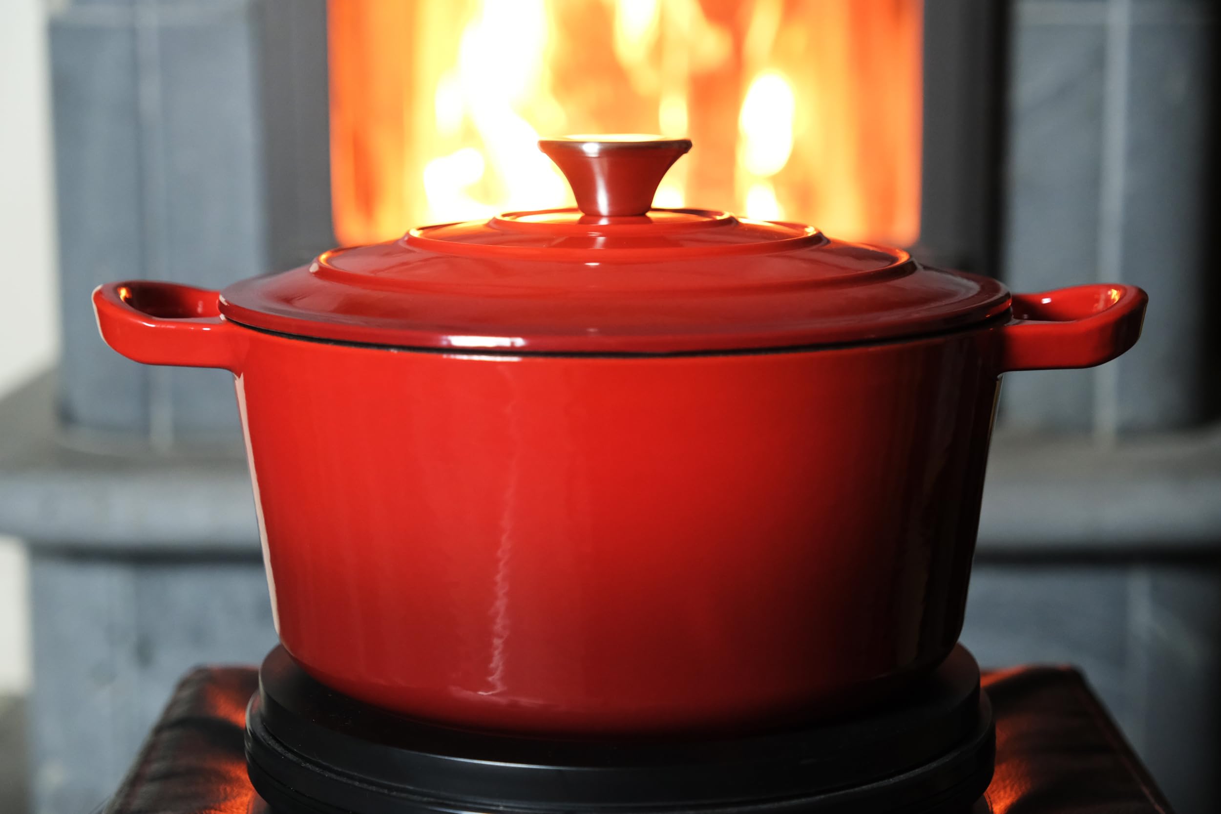 Dutch Oven Enameled Cast Iron Pot - Cocotte with Dual Handle and Cover Casserole Dish - Round Red 10.23" (26 cm)
