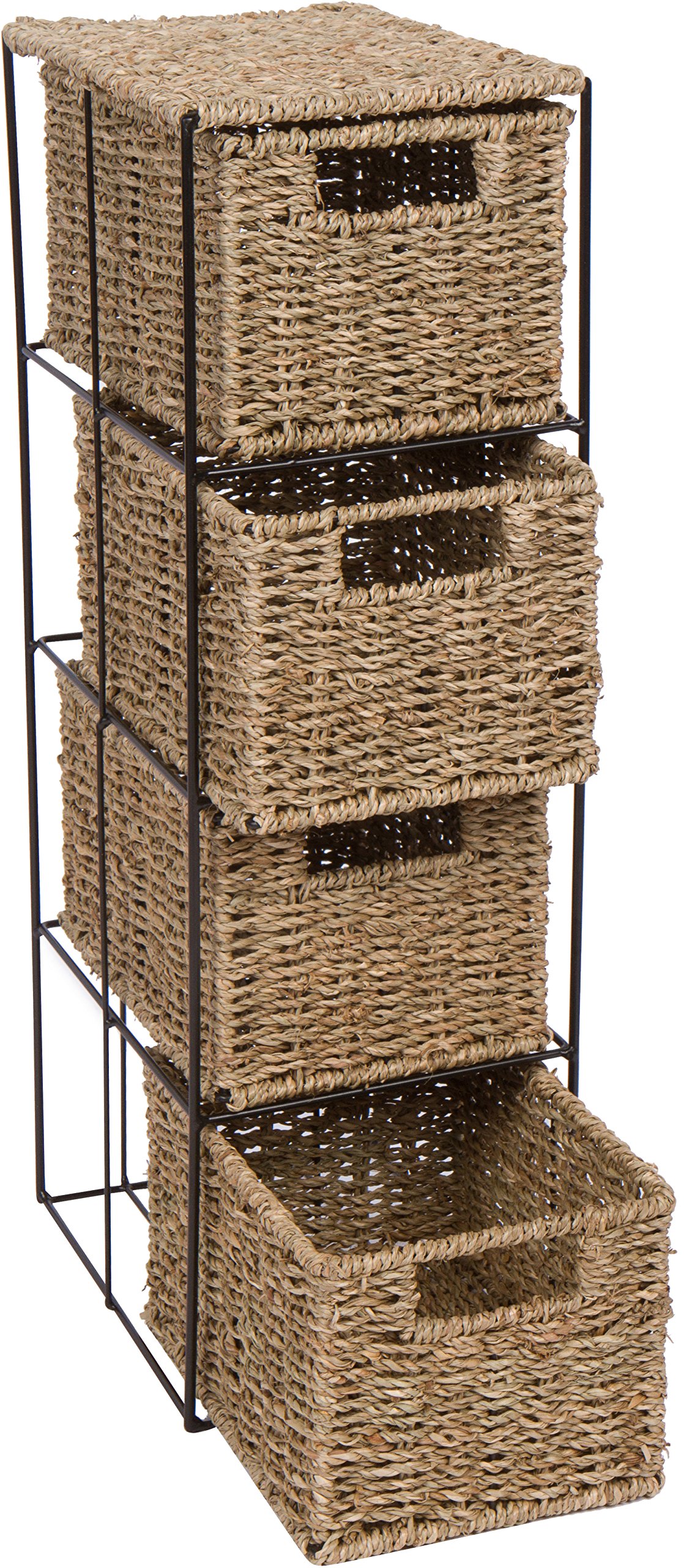 Trademark Innovations 23" Seagrass and Metal 4-Drawer Storage Chest Side Table