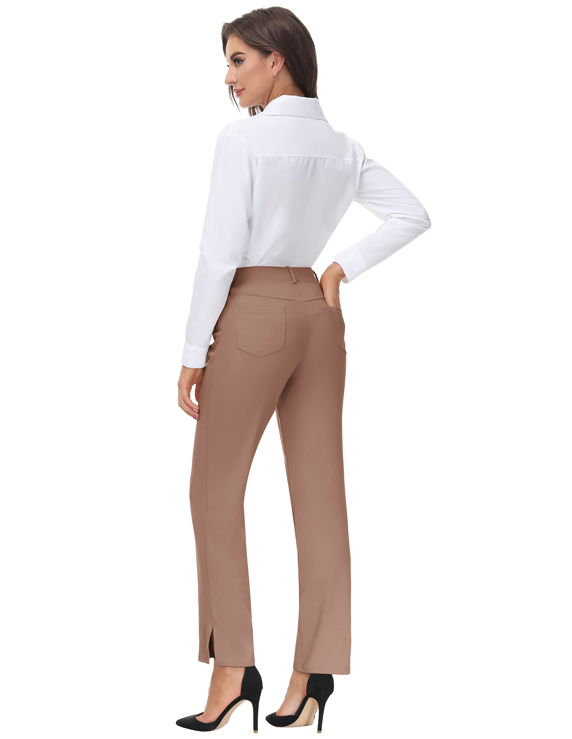 JACK SMITH Women Stretchy Straight Leg Yoga Dress Pants Elastic for Office Work Brown 2XL
