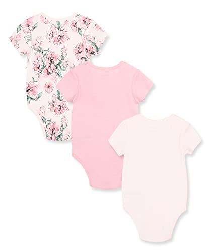Little Me Clothes for Baby Girls' 3-Pack 100% Cotton Scratch Free Tag Floral Dream Onesies, 3 Months