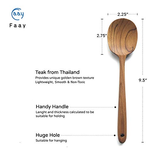 FAAY 2 Teak Serving Spoons, 9.5 Inches Wooden Spoon, Small Cooking Spoon, Salad Servers, Handcrafted from High Moist Resistance Teak, 100% Healthy Utensils