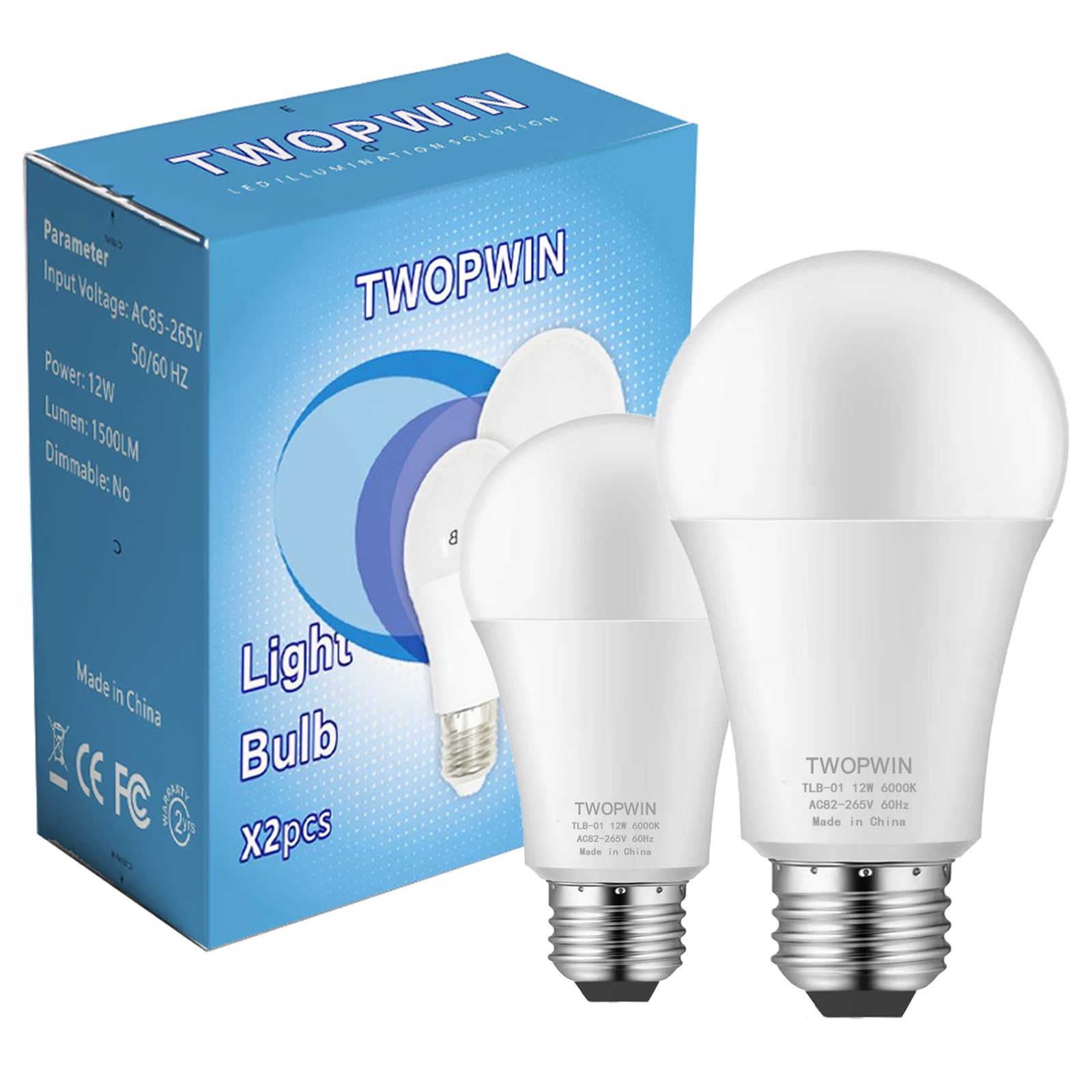 TWOPWIN Garage Door Opener Light Bulbs, 12W High Brightness 1500LM, Minimize Interference LED Light Bulbs for Garage Door Opener, FCC Listed, 6000K Cool White Bright LED Light Bulb, E26 Base, 2PK