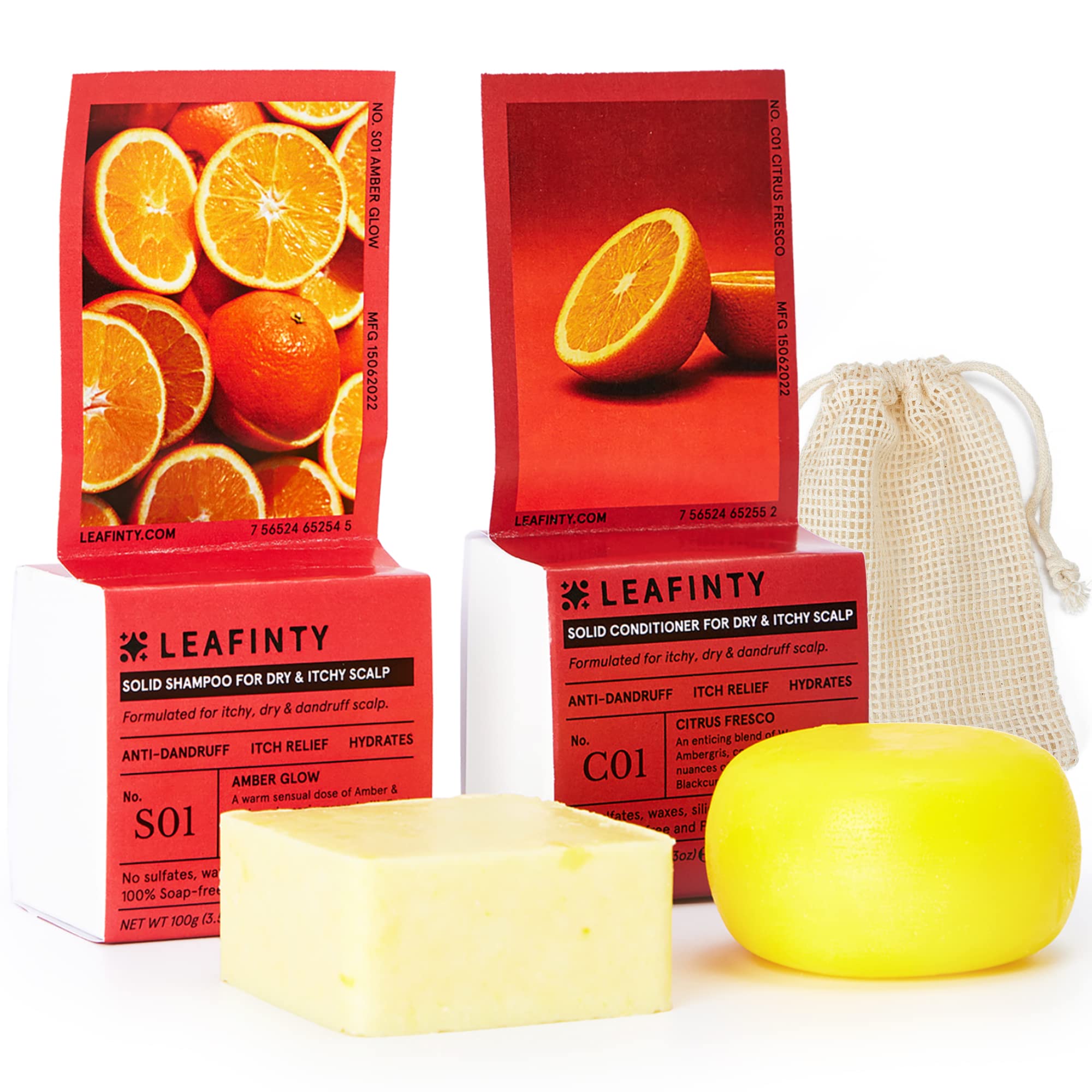 Leafinty Solid Shampoo Bar & Conditioner Bar Set for Normal & Dry Hair - Sulfate Free, Natural, Eco-Friendly, Sustainable, Zero Waste, Gift Set,3.52oz (Pack of 1, up to 75 uses)