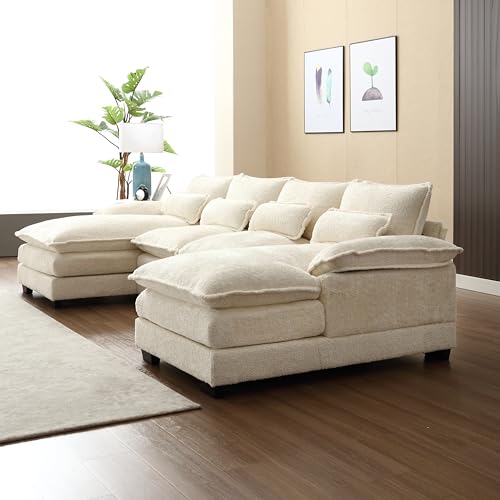 Oversized Modular Sectional Sofa with Chaise Lounge, 110.63" Chenille Upholstered Cloud Couches for Living Room, U Shaped Large Overstuffed Sofa&Couches with Thicked Cushion for Apartment Office