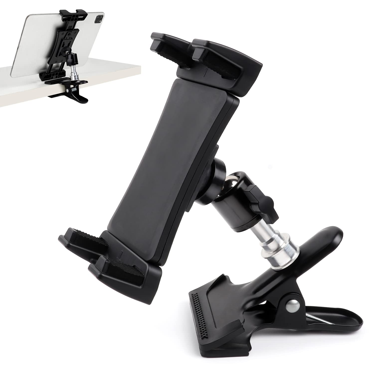 Mippko Clip Clamp Tablet Holder for Desk/Table/Glass Door/Desktop Baffle/Easel, Compatible with 7~11 inch iPad/Nexus/LG G Pads, 360°Adjustment Metal Clamp Mount