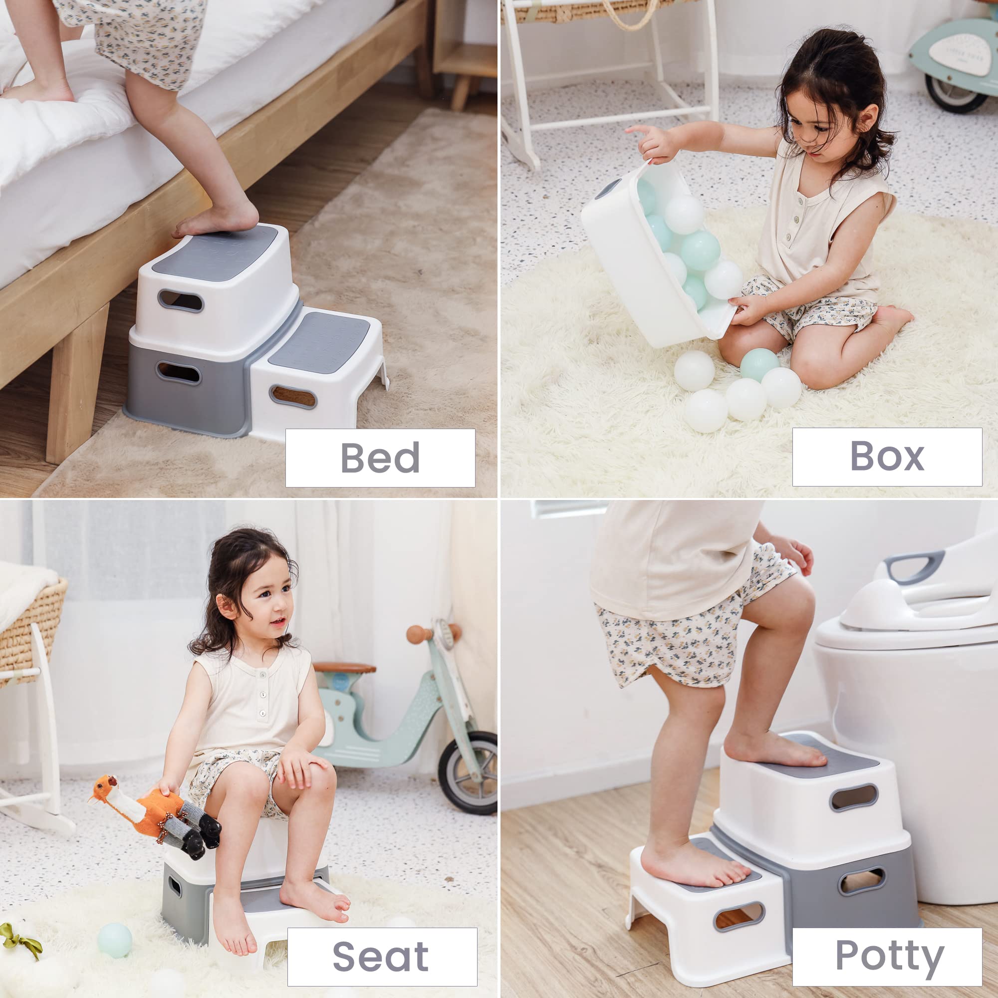 INNOWEST 2 Step Stool for Kids, Anti-Slip Sturdy Toddler Two Step Stool for Toilet Potty Training, Bathroom,Kitchen, Slip Resistant,Stools for Safety Dual Height & Wide Two Step (Blue)