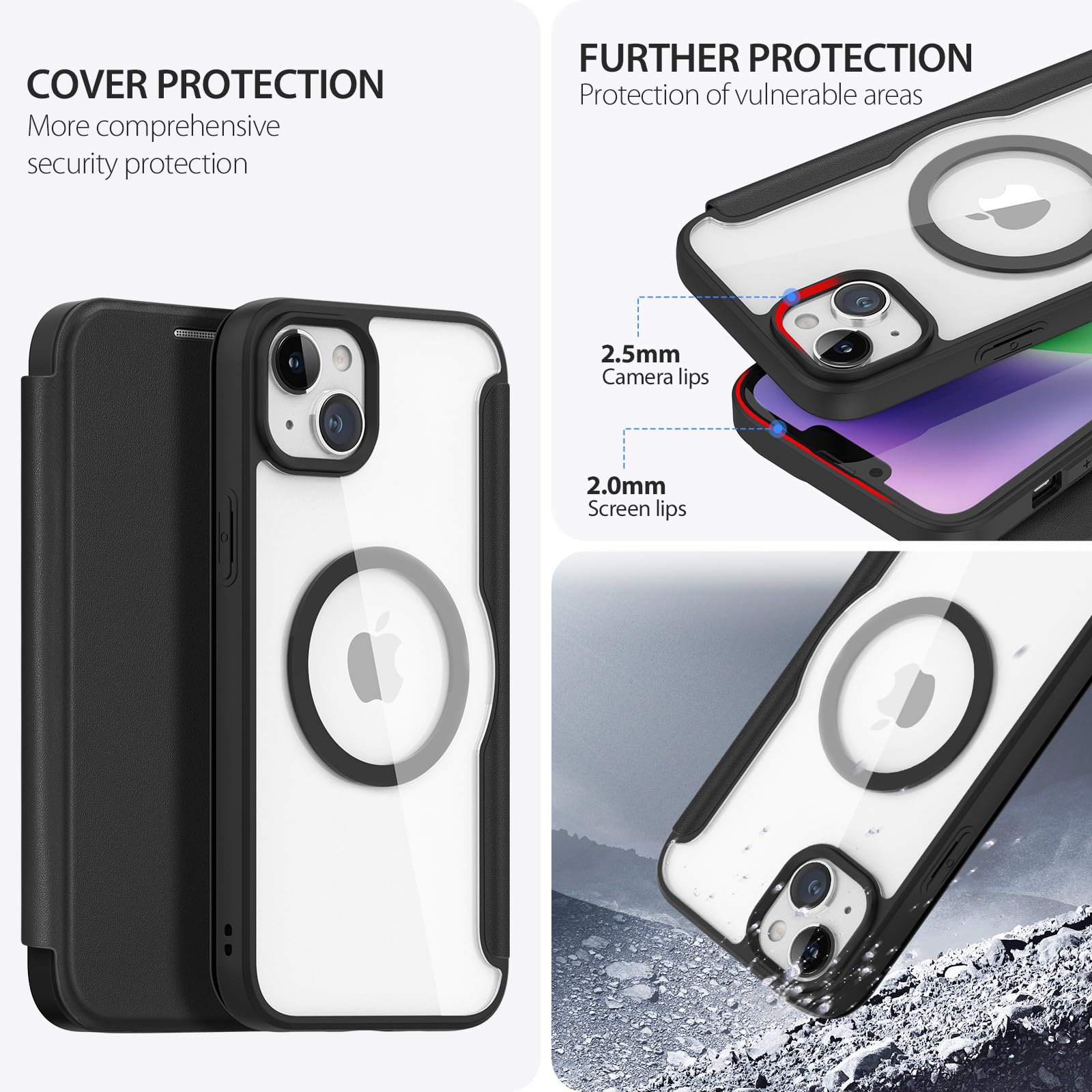 DUX DUCIS Case for iPhone 15 Case Wallet Compatible with Magsafe, Shockproof Full Protective Flip Folio Wallet Case with RFID Blocking Card Slot PU Leather Cover for iPhone 15 (6.1",Black)