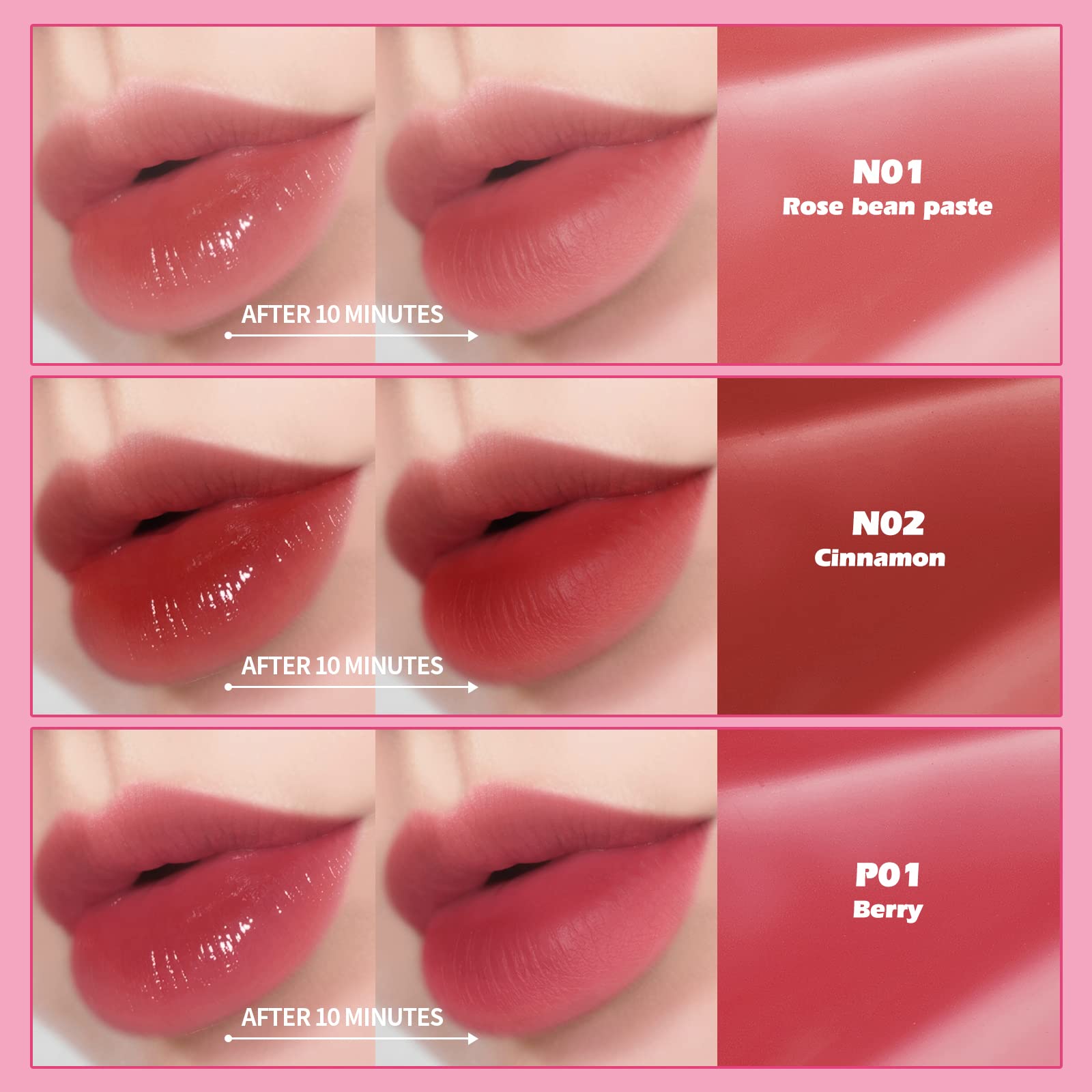 KIMUSE Water Gel Lip Tint 3 Colors Set, Highly Pigmented Long Lasting Moisturizing Glossy Lip Stains, Hydrate Lightweight Lip Gloss Makeup