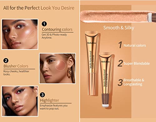 Go Ho 3PCS Liquid Contour&Blush&Highlighter Beauty Wand,Blendable Super Silky Cream Contour Stick,Face Moisturizing Contour Blush Stick with Fine Cushion Applicator,Cruelty-free,01# Contour &07#Blush&05Highlighter