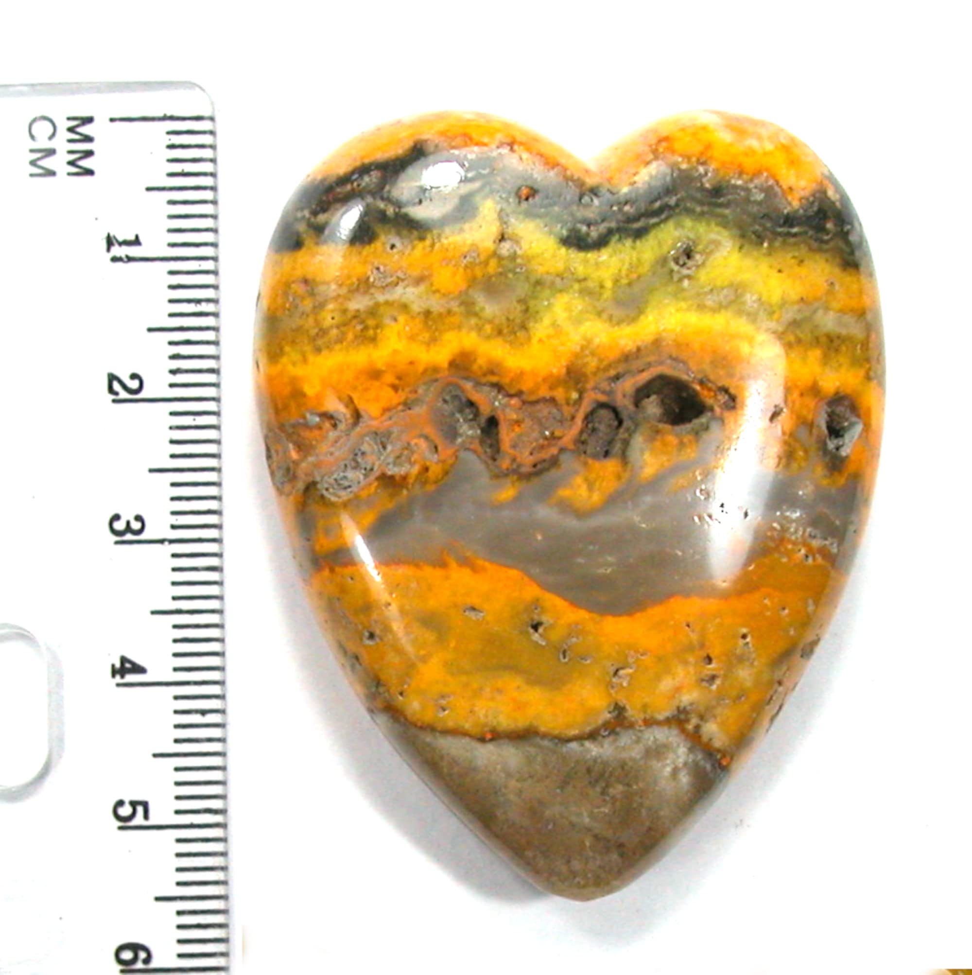 DVH 58g Bumble Bee Jasper Calcite Heart Meditation Stone 54x43x18 (4080)