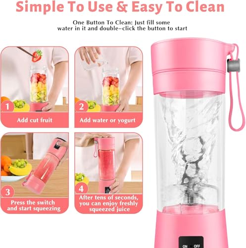 Personal Blender for Shakes and Smoothies, Portable Blender with 6 Blades, Blender shake Smoothie for Kitchen Personal Size Blenders with Rechargeable, 380Ml Traveling Fruit Veggie Juicer