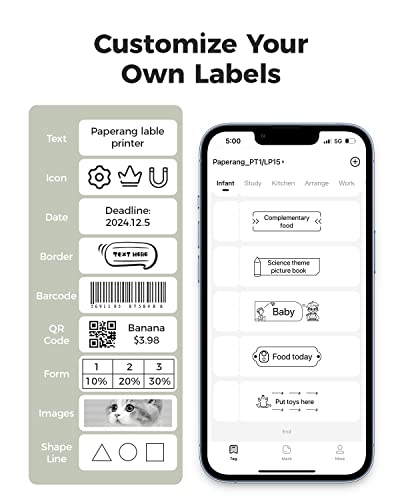 paperang Label Makers 0.6 Inch Rechargeable Mini Label Printer,Portable Bluetooth Wireless Printer, Multiple Templates Inkless for Phone Pad Office Home Organization Small Print-Green