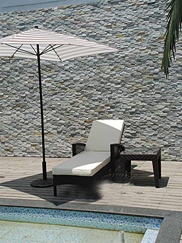 Patio Umbrella Portable White and Light Brown Striped Pool Patio Umbrella, Rectangle Outside/Beach/Market Table Umbrella, Garden Umbrella Parasol